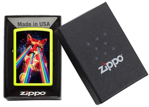 Zippo - Neon Yellow Pizza Cat - Windproof Lighter
