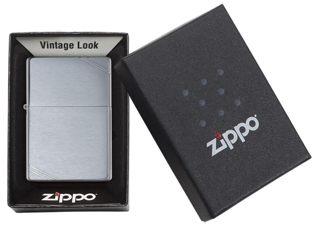 Zippo - Brushed Chrome Vintage with Slashes - Windproof Lighter