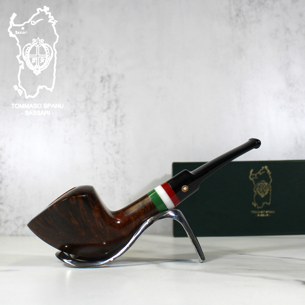 Tommaso Spanu Briar 'F' Tricolour Bent Fishtail Pipe (ART303)