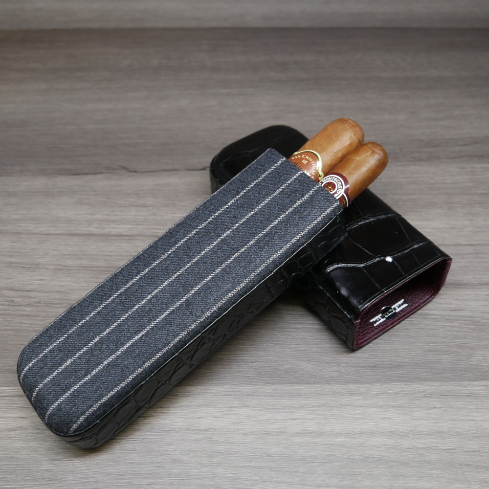 Dunhill Highland Cigar Case - Black/Grey - Fits 2 Cigars