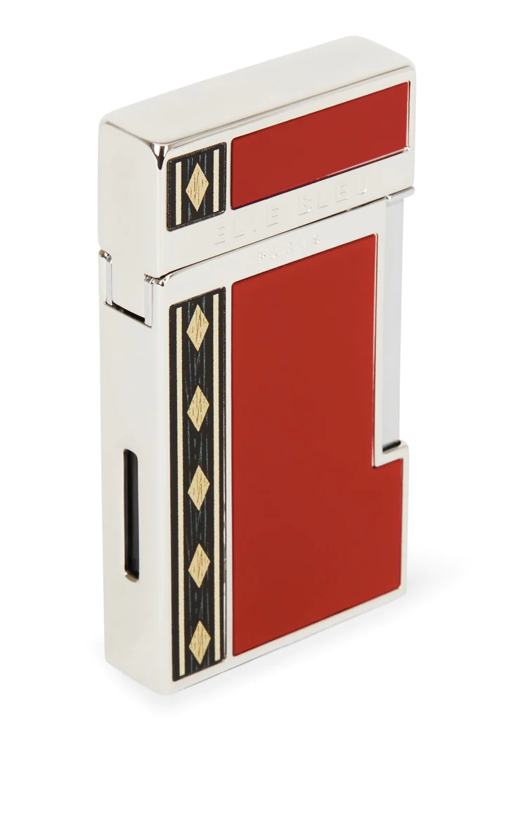 Elie Bleu Diamond Jetflame and Marquetry Alba Pocket Lighter - Red