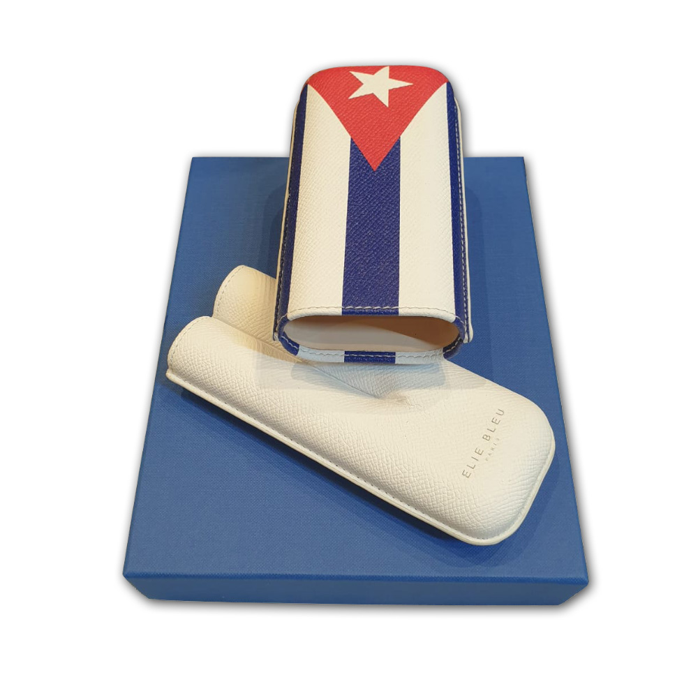 Elie Bleu - Large Cuban Flag Cigar Case - 2 Cigars – up to 64 ring gauge
