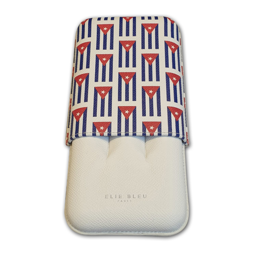 Elie Bleu – Small Cuban Flags Cigar Case - 3 Cigars – up to 64 ring gauge