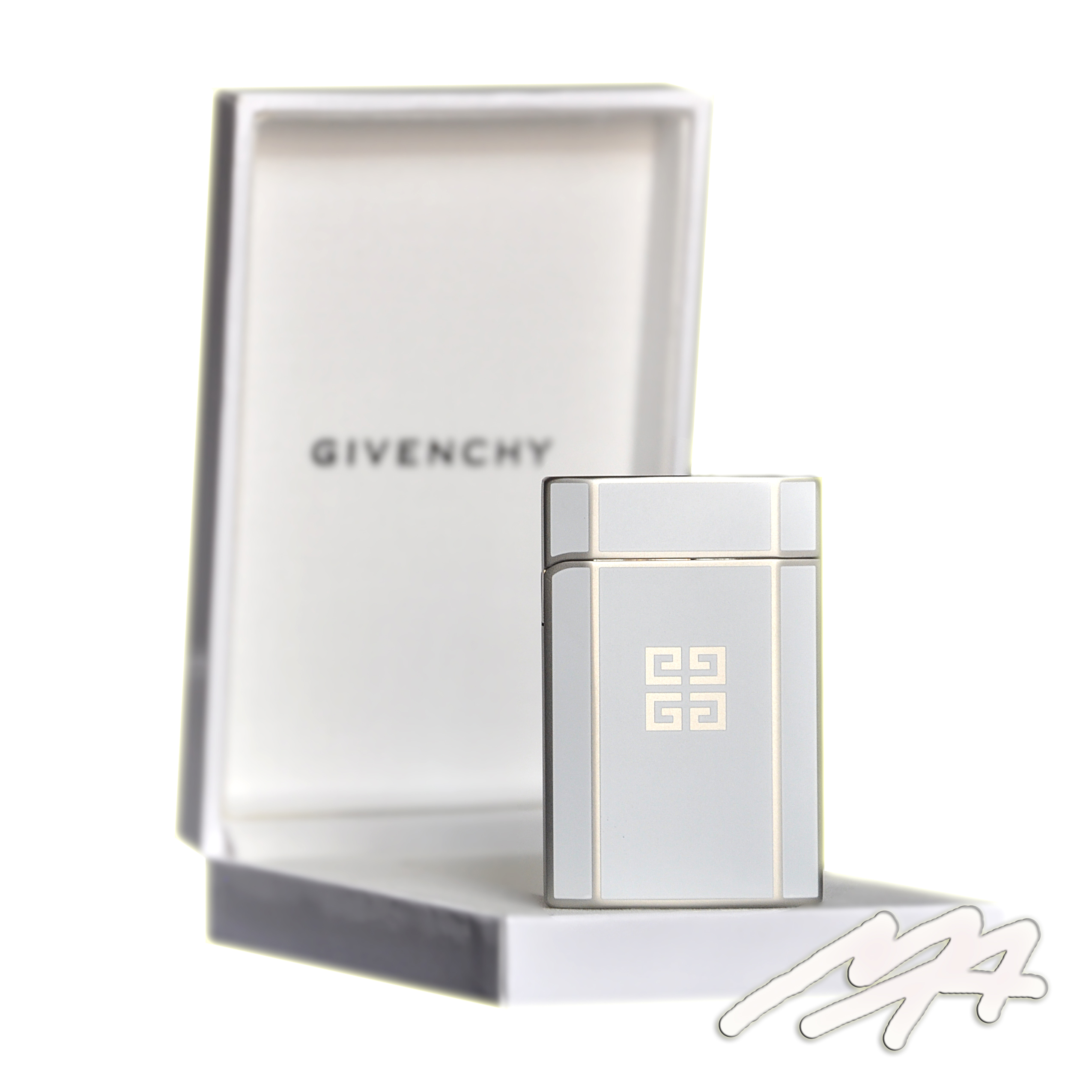 Givenchy Silver Print White Lacquer Lighter