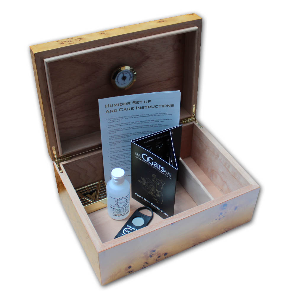 Veneer Light Burl with High Lacquer Wood Chester Humidor - 25 Cigar ...