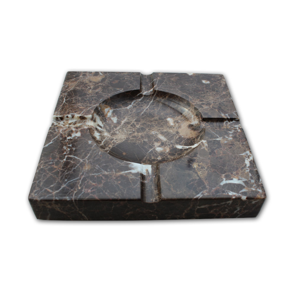 Ashtray and Cigar Stand Set - Natural stone - Marron Imperial Marble