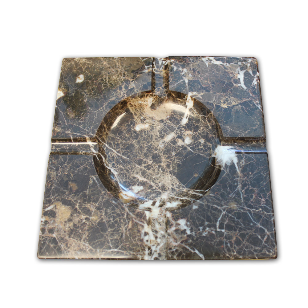 Ashtray and Cigar Stand Set - Natural stone - Marron Imperial Marble