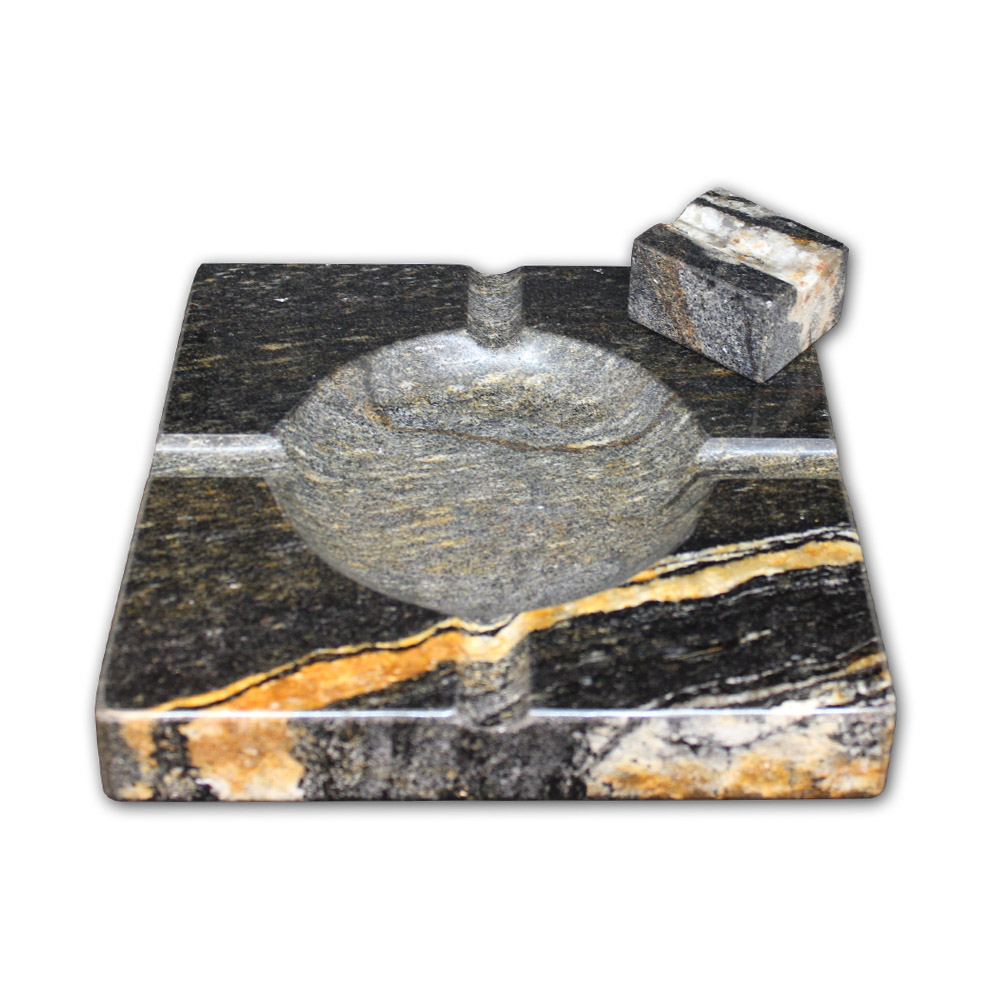 Ashtray and Cigar Stand Set - Natural stone - Black Fusion Granite