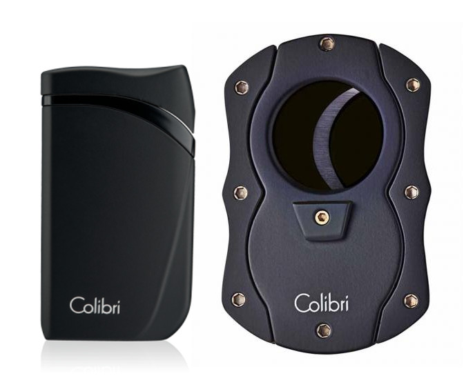 Colibri Falcon Single-jet Flame Lighter & Cutter Set - Black
