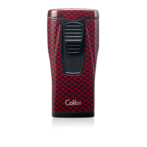 Colibri Monaco Triple-jet Flame Lighter & V Cut Cutter Set - Red Carbon