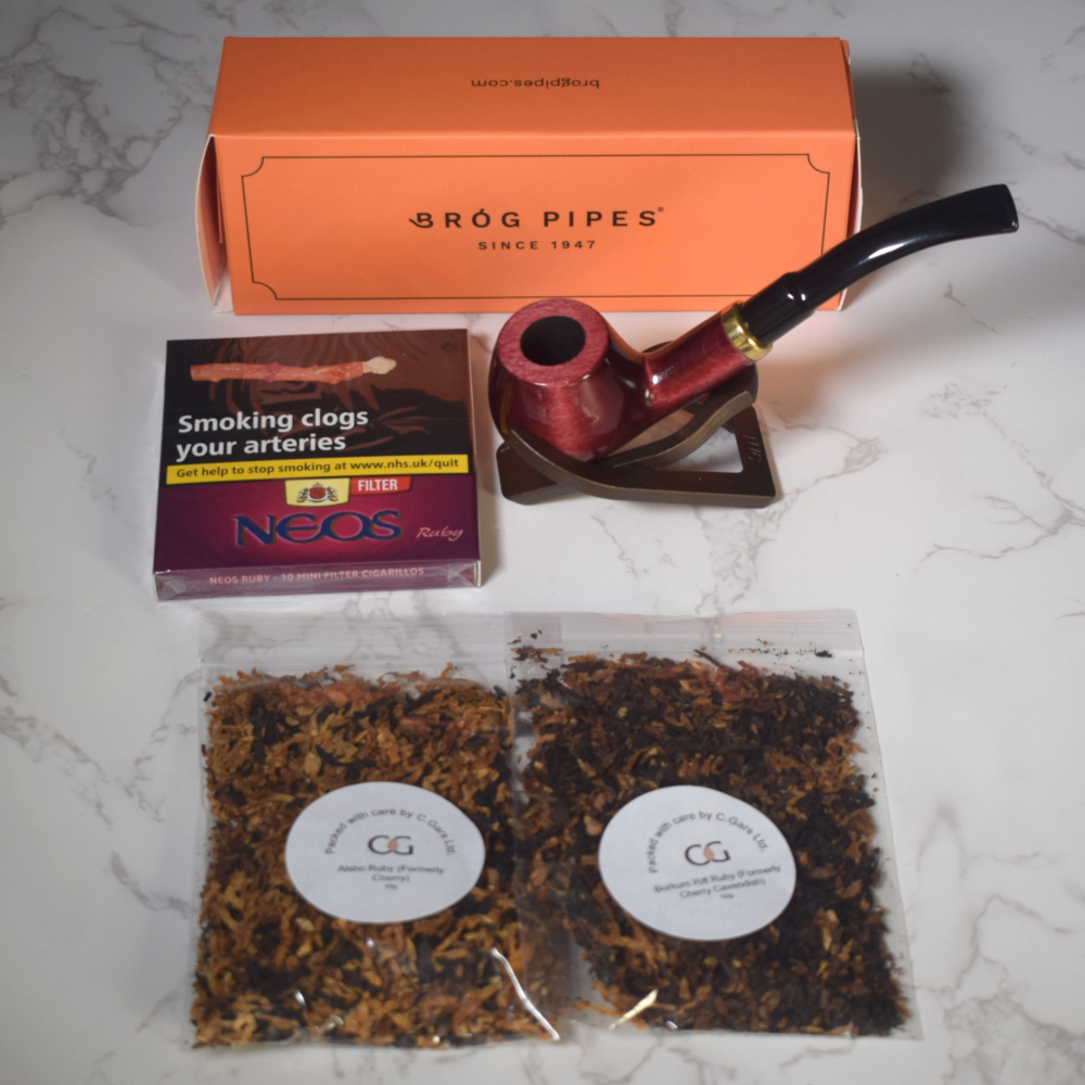 Bens Mr Brog Horn 18 Metal Filter Pipe & Ruby Pipe Tobacco Sampler - 20g