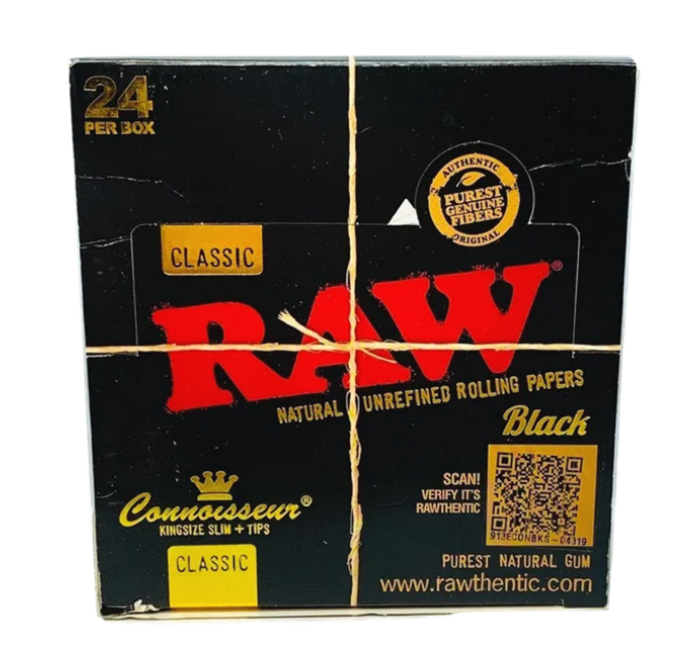 Raw Black Connoisseur King Size Rolling Papers Tips 24 Packs
