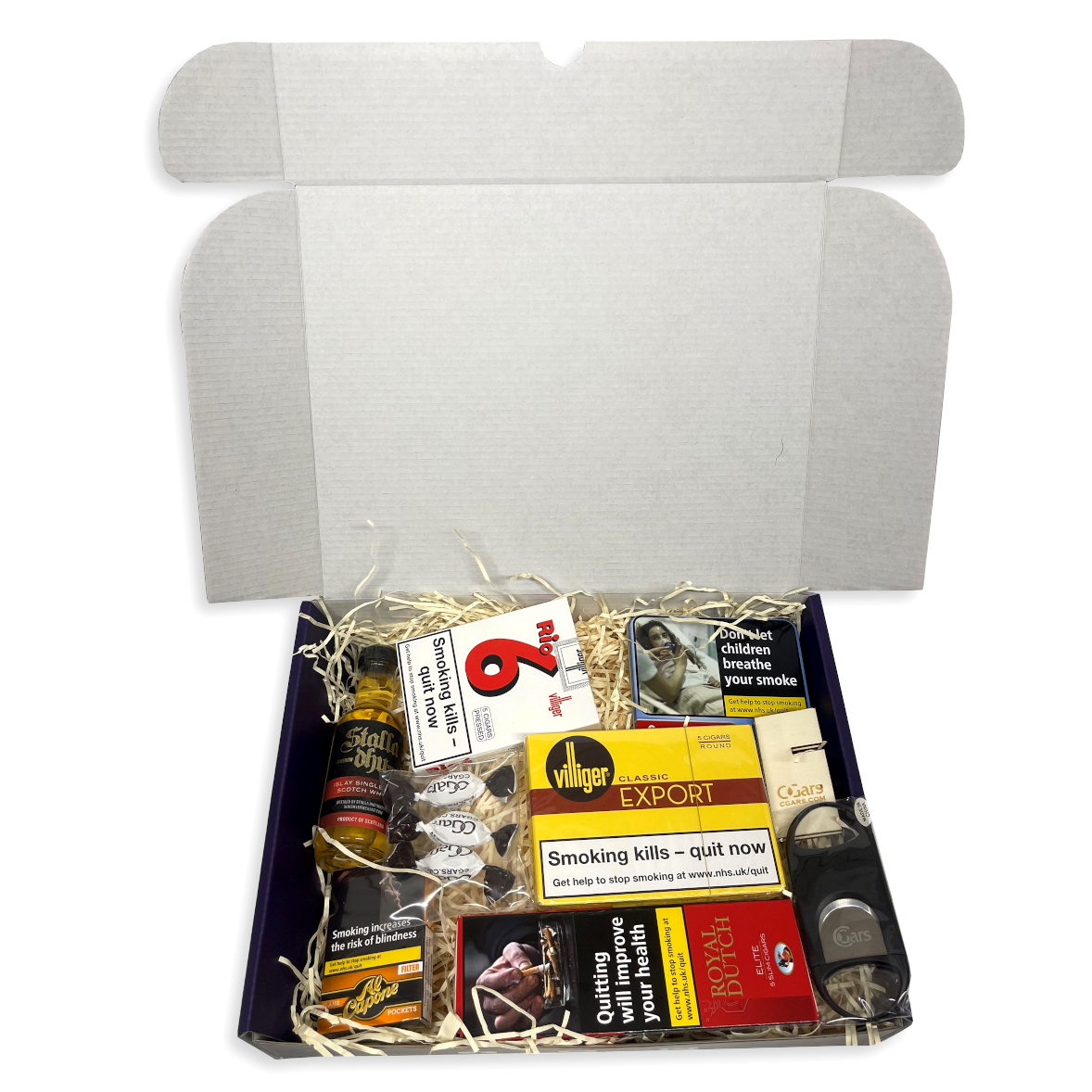 Continental Packs Gift Box Sampler - 5 Packs of Cigars & Whisky