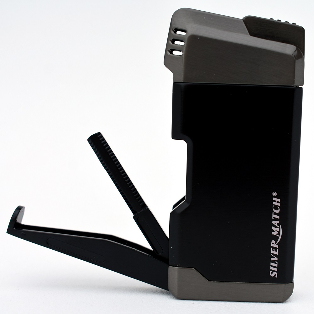 Silver Match Hillingdon Pipe Lighter with Pipe Tool - Black & Gunmetal ...