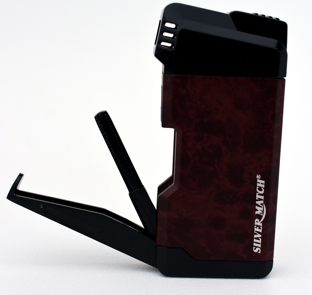 Silver Match Hillingdon Pipe Lighter with Pipe Tool - Burl & Black (SMH3)