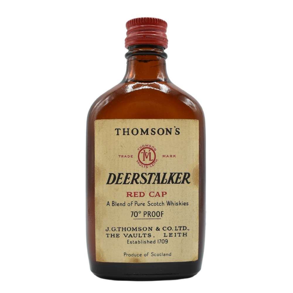 Thomsons Deerstalker Red Cap 1960s Whisky Miniature - 70 Proof
