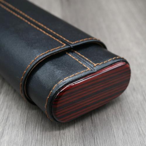 Black Leather Cigar Case with Wooden Ends - Fits Three Cigars - 64 Ring ...