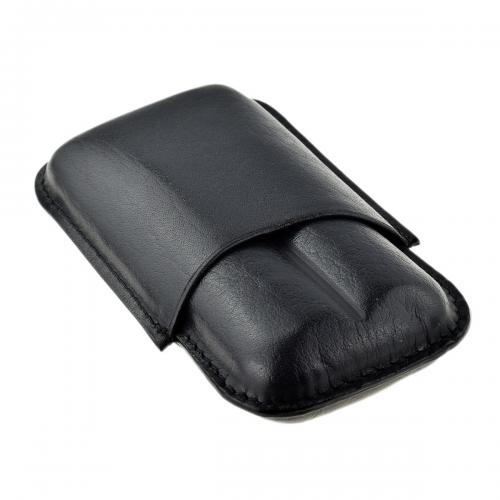 Leather 2 Finger 60 Ring Gauge Cigar Case - Black